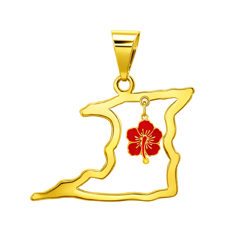 Trinidad Coast Outline with Hibiscus Charm Pendant | 10kt Gold